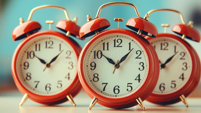 Three Red Alarm Clocks on a Table, AI Stock Illustration - Illustration ...