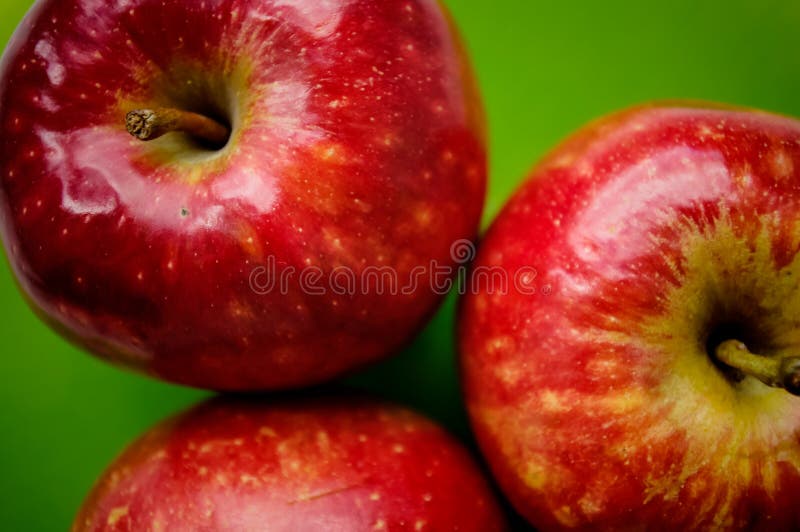 Three Red Apple on a Green Background Stock Image - Image of utensils ...