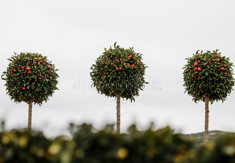 Three Red Apple Trees in a Row, Autumn Scene High Quality Image Stock ...