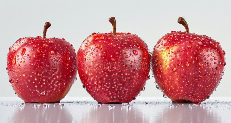 Three Red Apples Aligned on White Surface in Natural Light Stock Image ...
