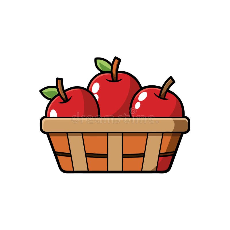Three Red Apples in a Basket Cartoon Illustration Vector Stock ...
