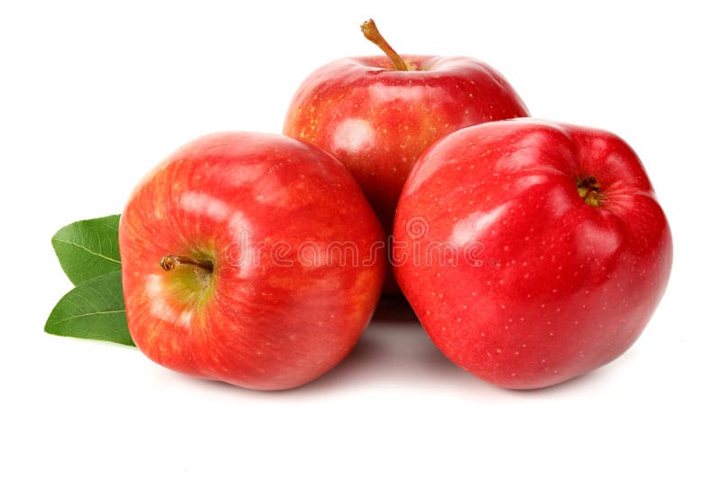Three Red Apples with Green Leaves Isolated on White Background Stock ...