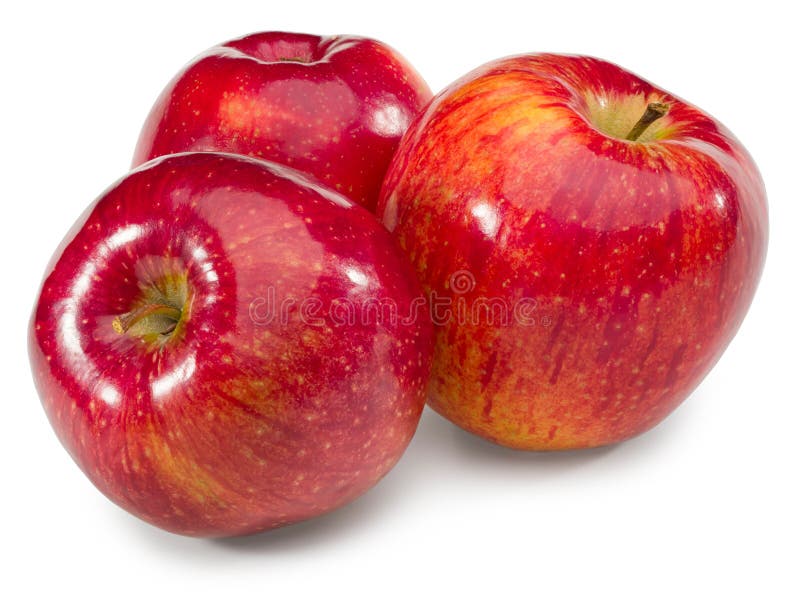 Three Red Apples with Green Leaves Isolated on White Background Stock ...