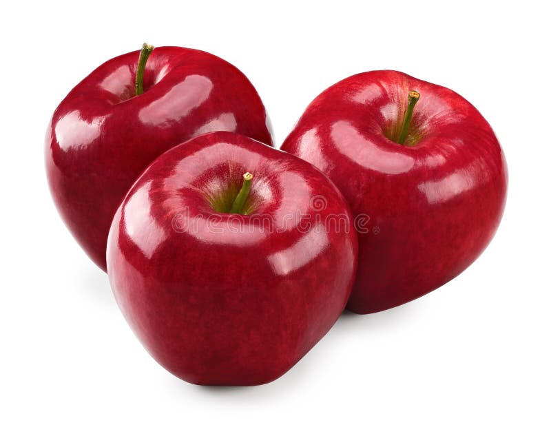 Three Red Apples with Green Leaves Isolated on White Background Stock ...