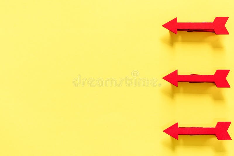 Three Red Arrow on Bright Yellow Background, Top View Stock Image ...