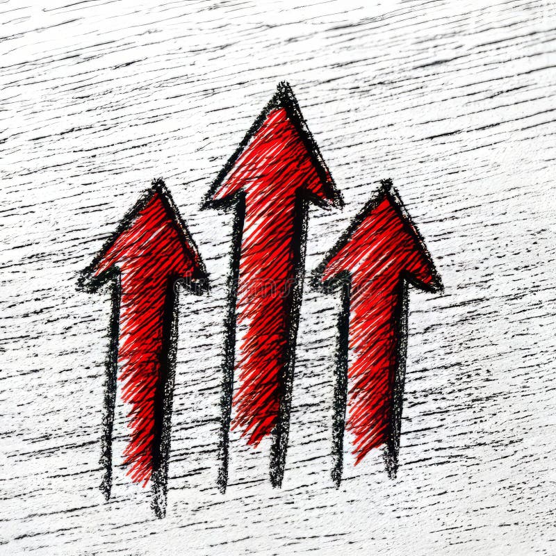 Three Red Arrows Drawn Pointing Upwards on a Textured Surface. Stock ...