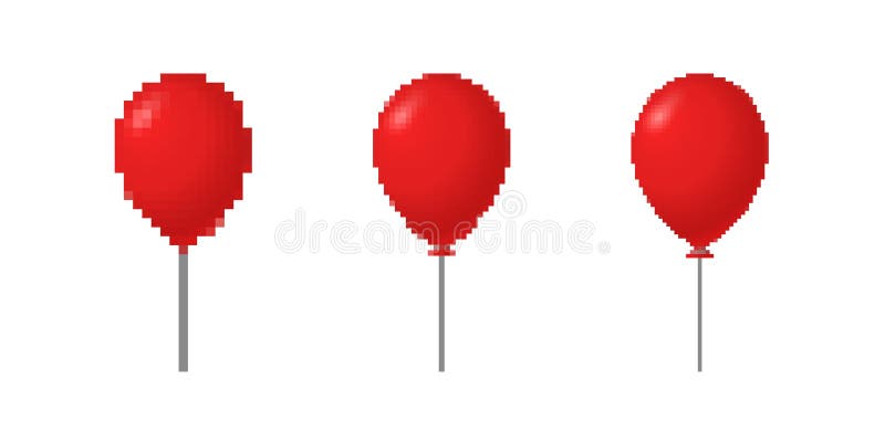 Three Red Balloons Pixel Art Style in Various Stages of Inflation Stock ...