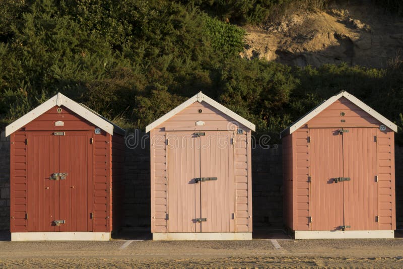 Three Red Beach Huts in Different Tones. Double Doors without Windows ...