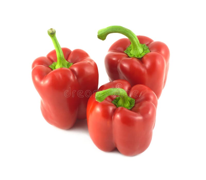 Three Red Bell Peppers Isolated Close Up Stock Image - Image of juicy ...
