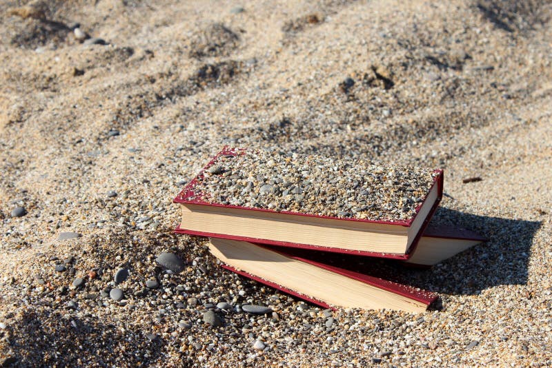 Three Red Books on the Sand, Covered with Sand, Concept of Transience ...