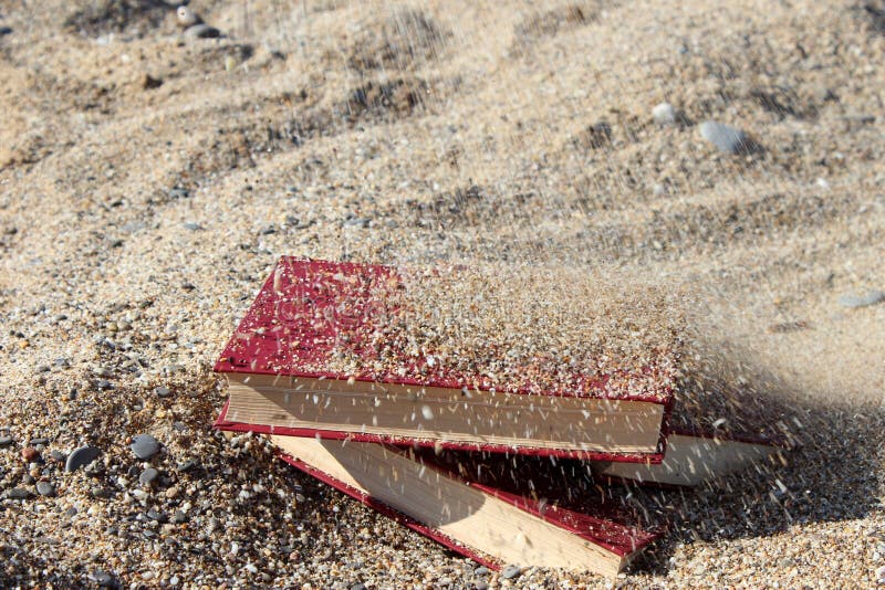 Three Red Books on the Sand, Covered with Sand, Concept of Transience ...