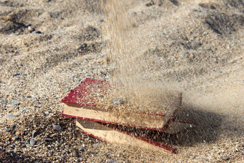 Three Red Books on the Sand, Covered with Sand, Concept of Transience ...