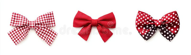 Three Red Bows with Different Patterns on White Background Stock ...