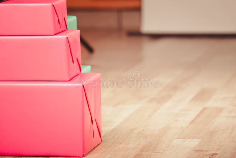 Three Red Boxes on Floor Panels Stock Photo - Image of three, celebrate ...