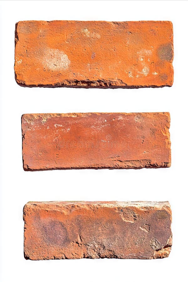 Three Red Brick Pieces of Red Brick on a White Background Stock Photo ...