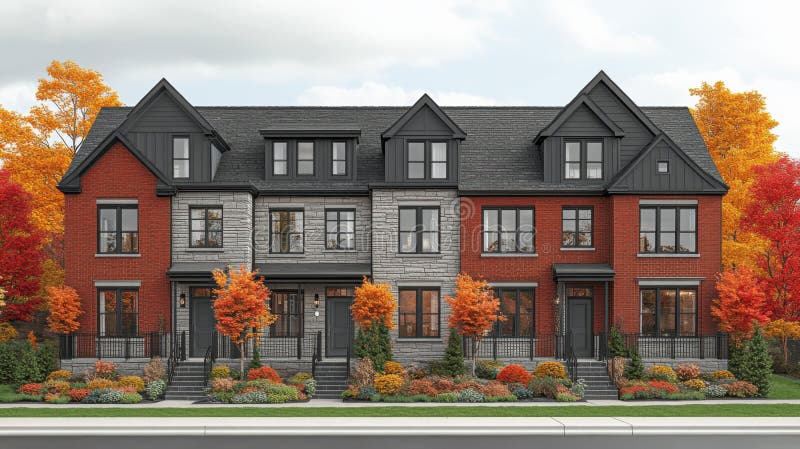 Autumn Townhouses stock illustration. Illustration of building - 363957554