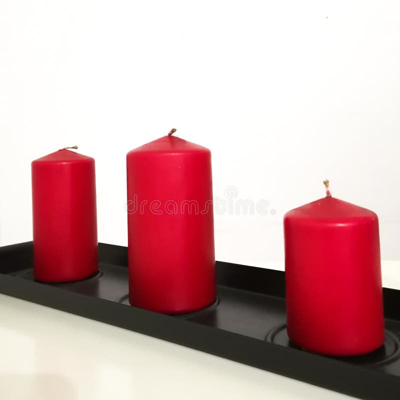 Three Red Candles on a Black Tray Stock Image - Image of black, white ...