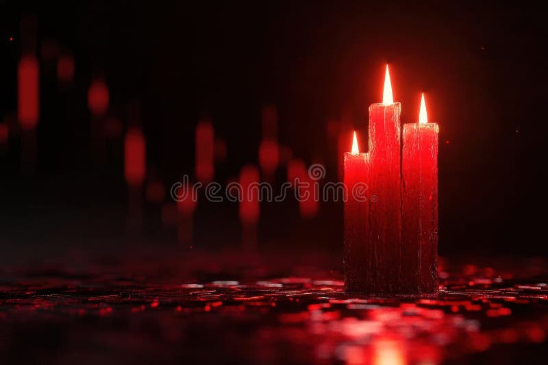 Three Red Candles Burning Bright in the Dark Stock Image - Image of ...