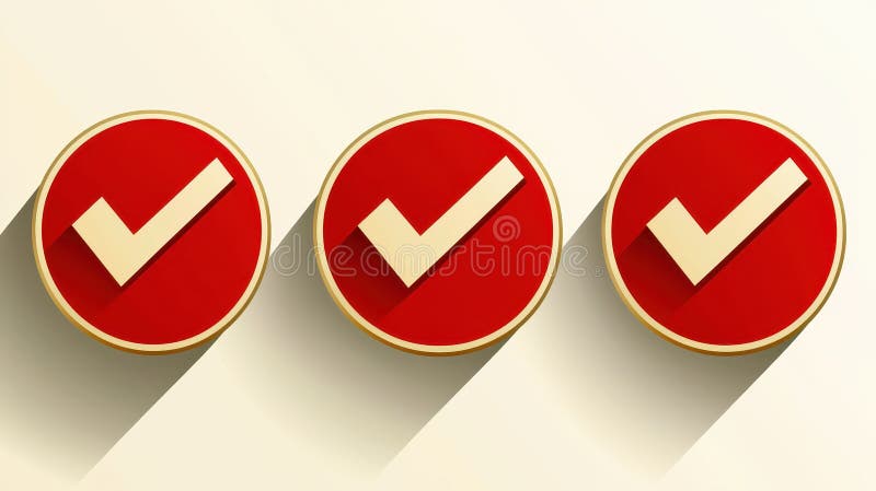 Three Red Check Marks with Shadows on a Light Background Stock ...