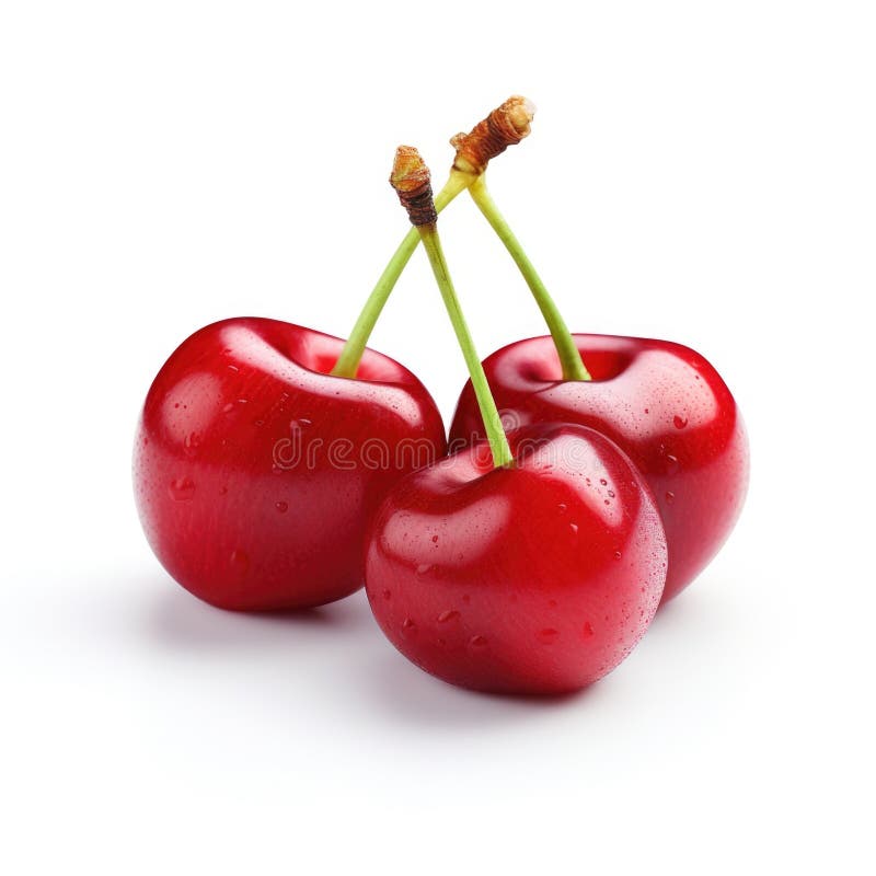 Three Red Cherries on a White Surface Stock Photo - Image of closeup ...