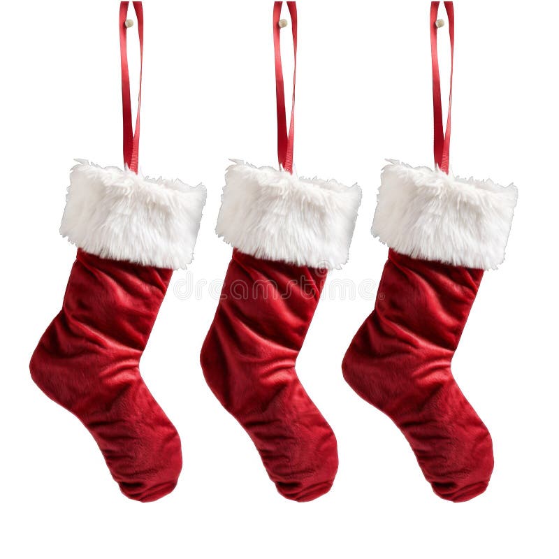 Three Red Christmas Stockings with White Fur Trim Stock Photo ...