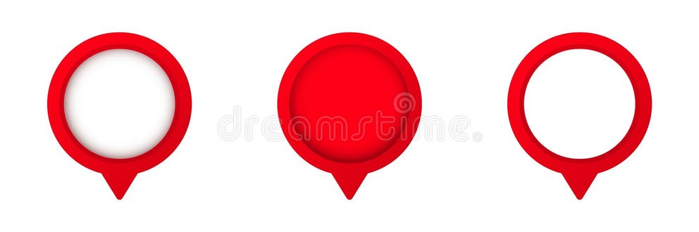 Three Red Circular Pin Markers in Different Fill Styles Vector Set ...