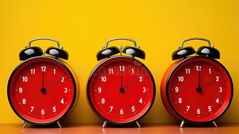 Three Red Clocks on a Yellow Wall, AI Stock Illustration - Illustration ...