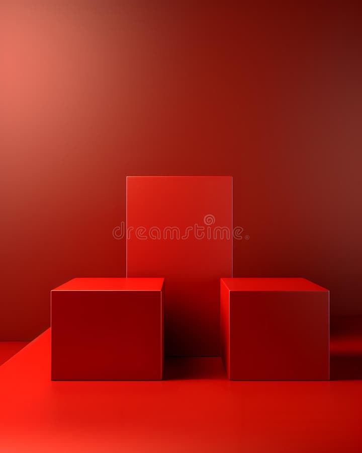 Three Red Cubes on a Red Background, Creating a Minimalist Product ...