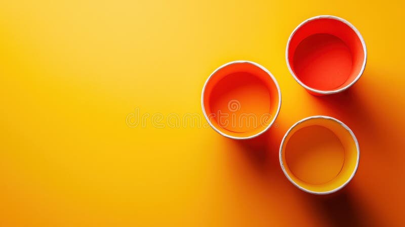 Three Red Cups Arranged on a Bright Yellow Surface Creating a Vibrant ...
