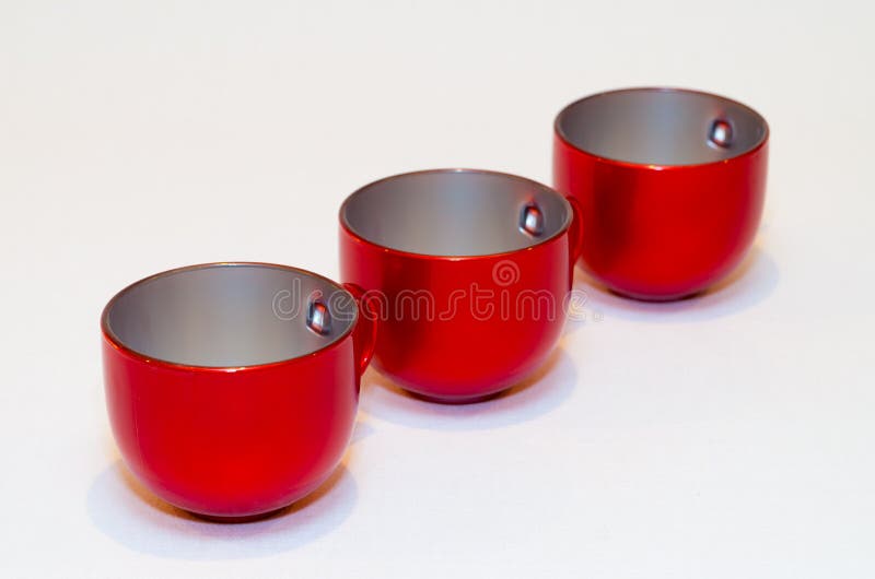 Three Red Empty Cups of Tea (coffee) on White Background Stock Photo ...
