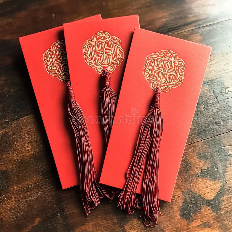 Three Red Envelopes with Gold Designs on Them Stock Illustration ...