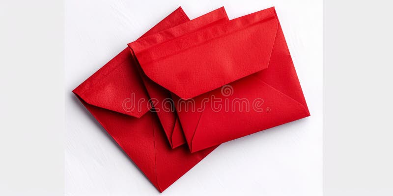 Three Red Envelopes Stacked on a White Surface. AI Image Stock ...