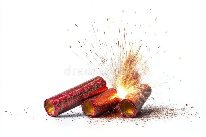 Three Red Fireworks are on the Ground Stock Illustration - Illustration ...