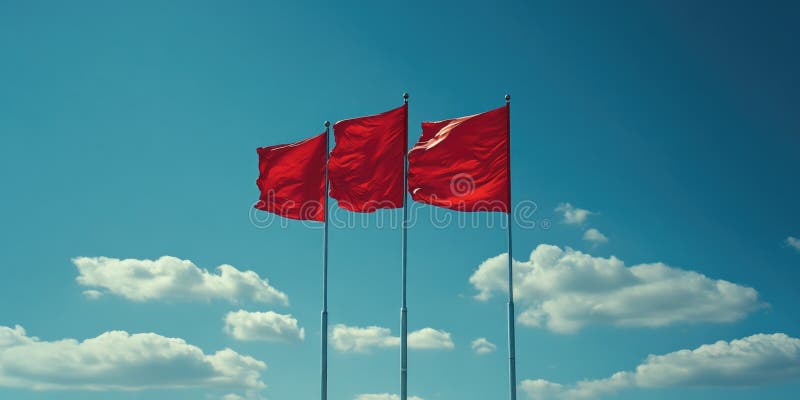Three Red Flags Flying stock photo. Image of alert, marine - 374073470