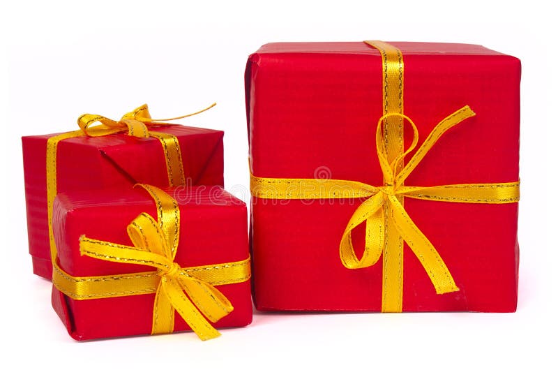 Three red gift boxes stock image. Image of merry, gold - 22064623