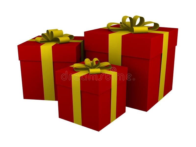 Three Red Gift Boxes with Yellow Ribbon Isolated Stock Illustration ...