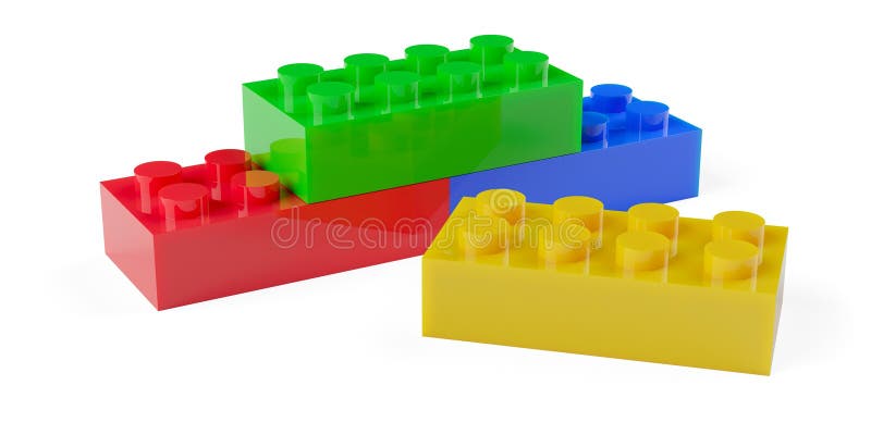 Three Red, Green and Blue Colored Plastic Toy Bricks or Blocks Stacked ...