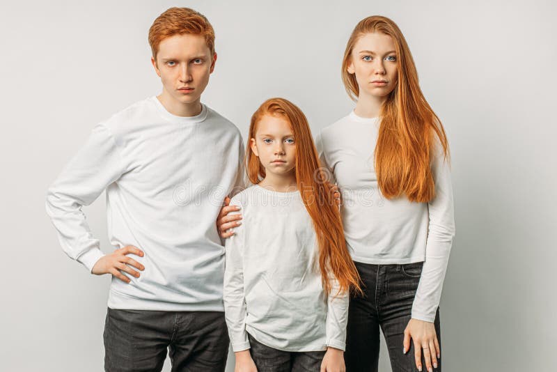 Cute Red Haired Brothers and Sisters Isolated Stock Image - Image of ...