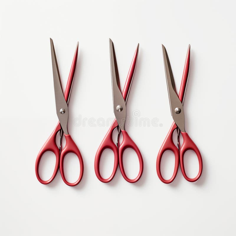 Three Red-Handled Scissors Arranged in a Row on a White Background ...