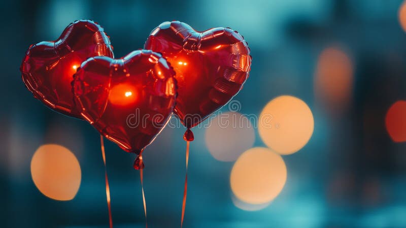 Three Red Heart Shaped Balloons Float Gently Stock Illustration ...
