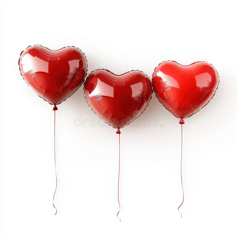 Three Red Heart-shaped Balloons Floating Together, Symbolizing Love and ...