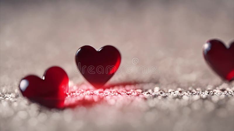 Three Red Hearts on a Glittery Background Stock Video - Video of ...