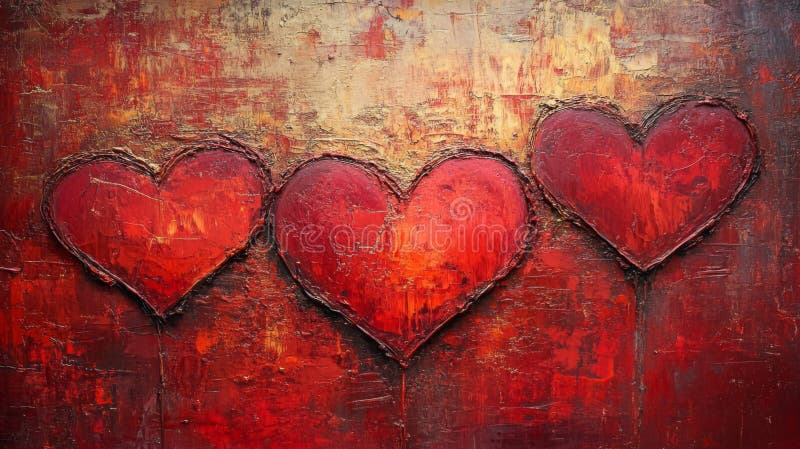 Three Red Hearts Abstract Oil Painting Artwork Stock Illustration ...