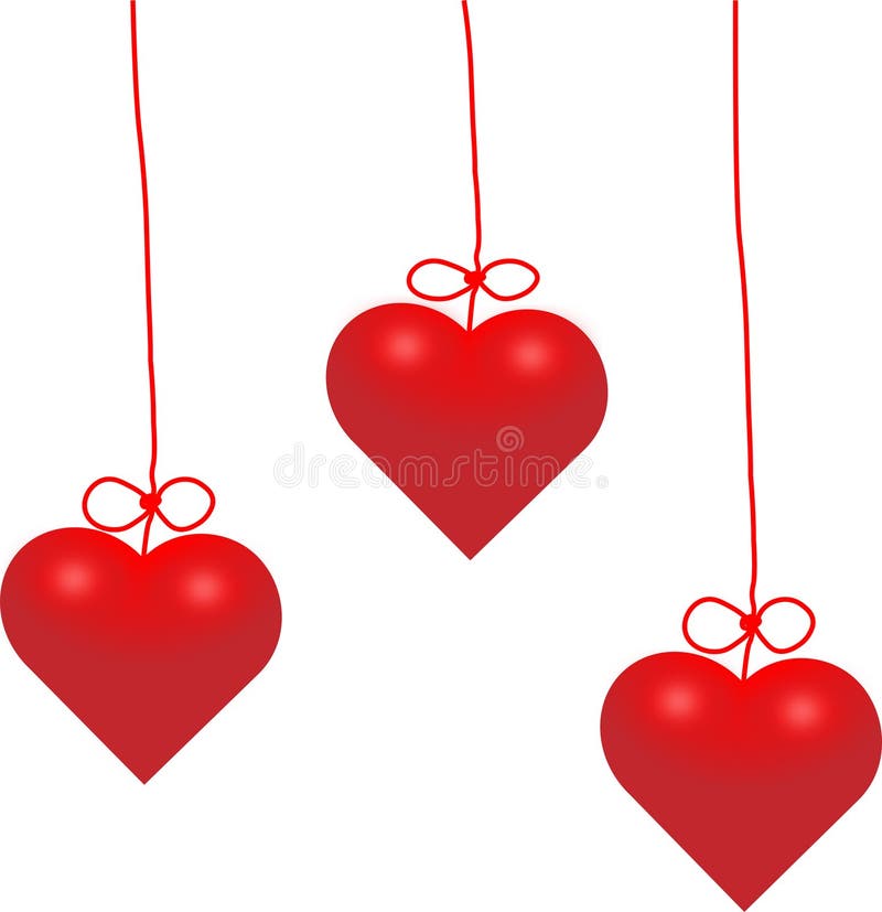Three Red Hearts Hanging on a Rope, the Concept of Love. Vector Design ...
