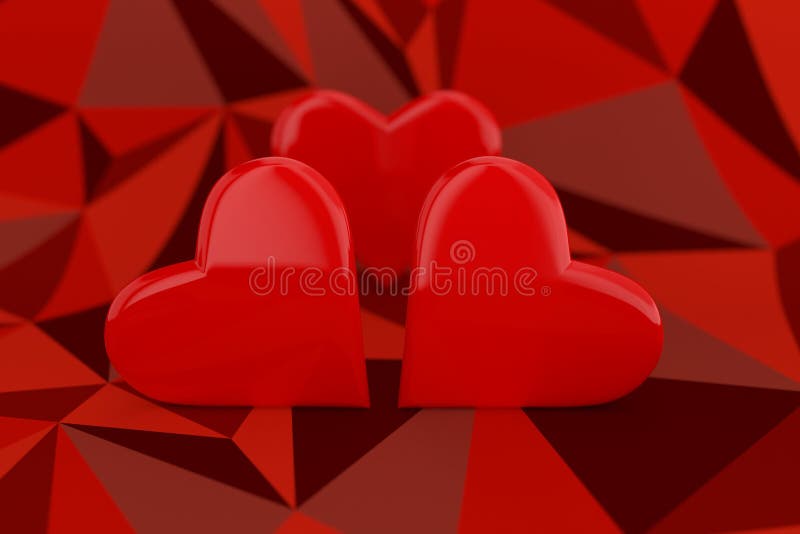 Three Red Hearts on a Low Poly Red Background Stock Illustration ...