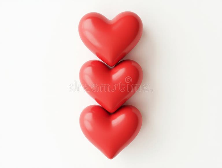 Three Red Hearts Stacked Vertically with Slight Overlap Creating Depth ...