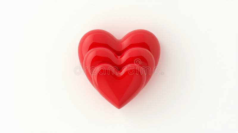 Three Red Hearts Stacked Vertically with Slight Overlap Creating Depth ...