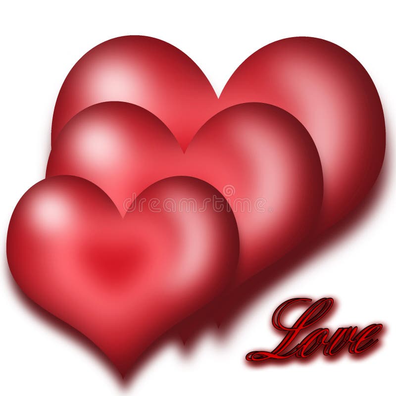 Three red hearts stock illustration. Illustration of greeting - 82634403