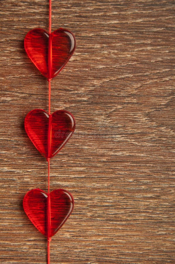 Three Red Hearts on the Wooden Board Stock Image - Image of concept ...