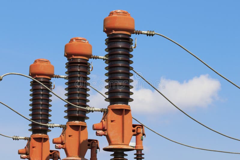 Three Red High Voltage Isolation Stock Photo - Image of grid, amps ...